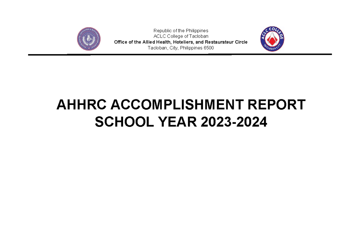 Ahhrc Accomplishment- Report - Republic of the Philippines ACLC College ...