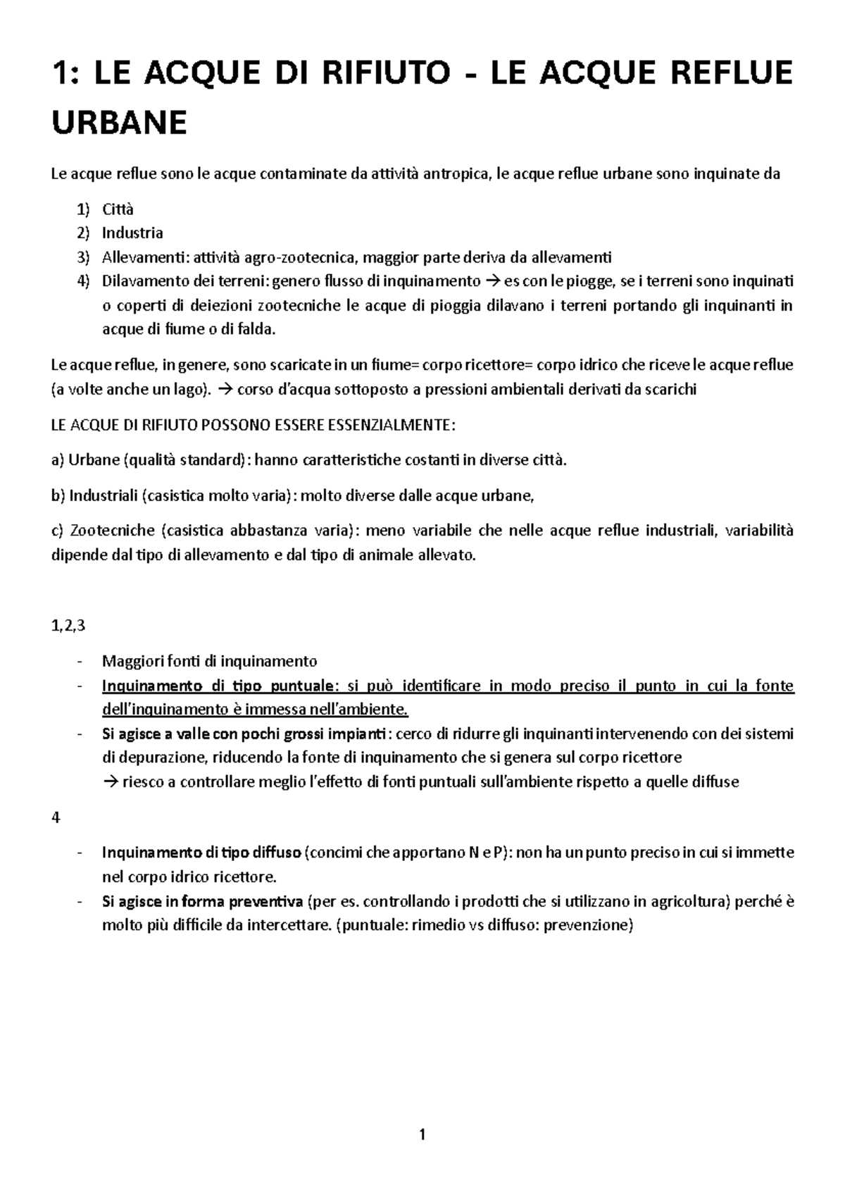 Acque Reflue Urbane prima parte - 1 1: LE ACQUE DI RIFIUTO - LE ACQUE ...