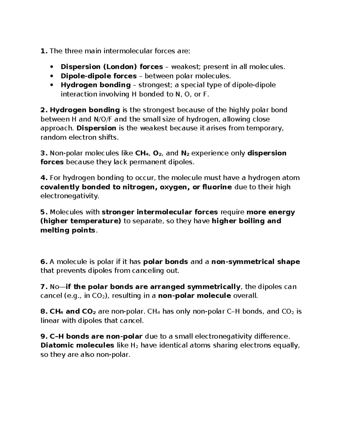 Understanding Intermolecular Forces and Electrolytes in Chem 101 - Studocu
