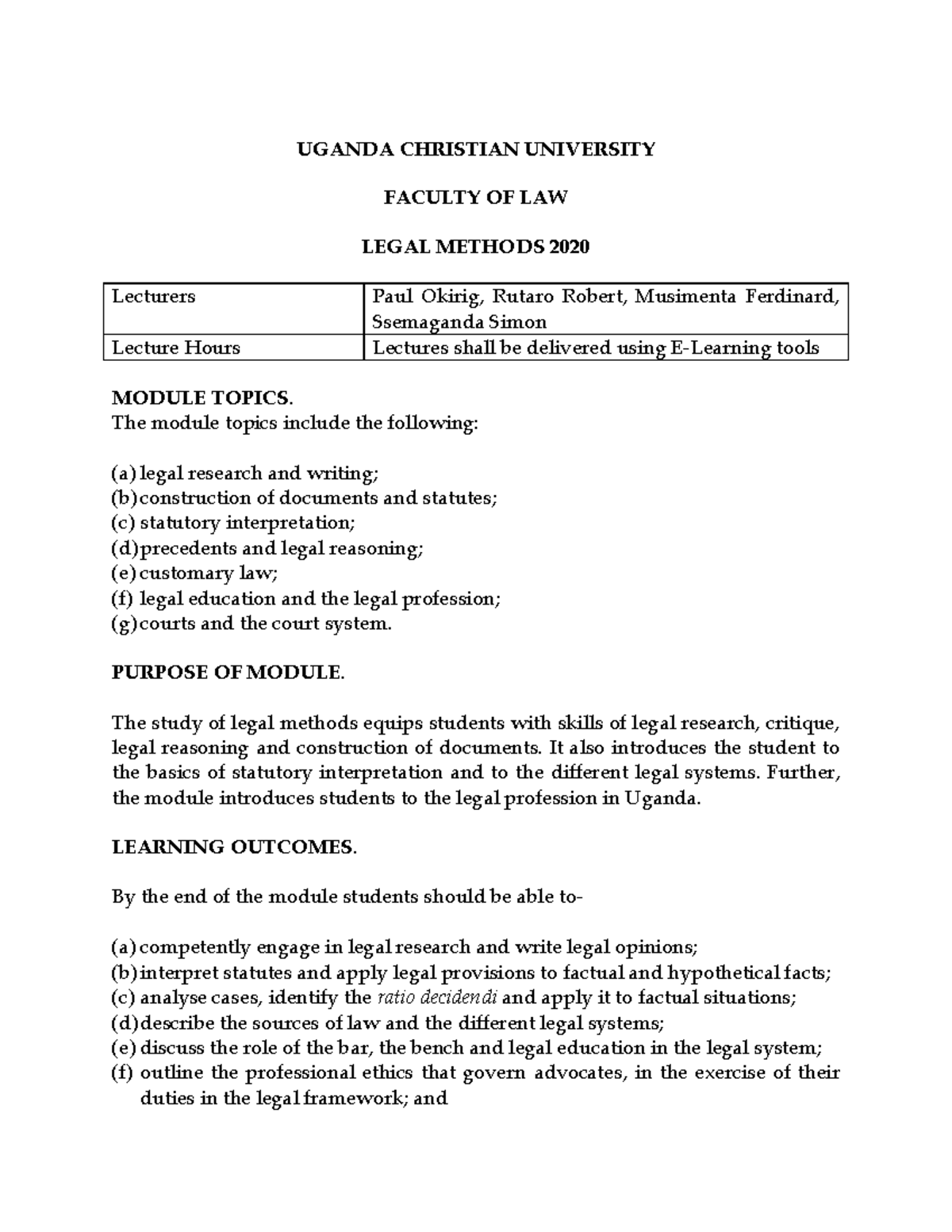Legal Methods (LAW 2020) Lecture Notes and Reading List - Studocu
