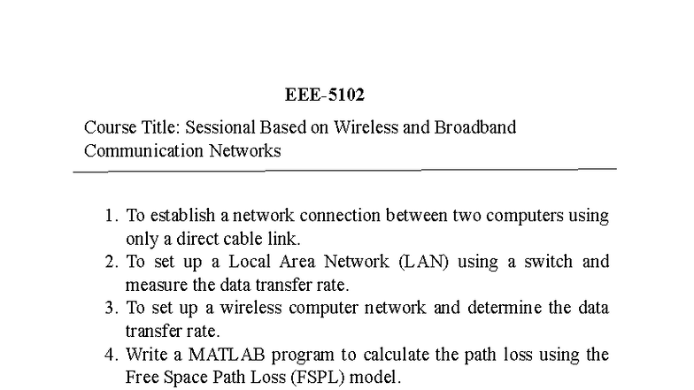 Sessional Based on Wireless and Broadband Communication Networks - To ...
