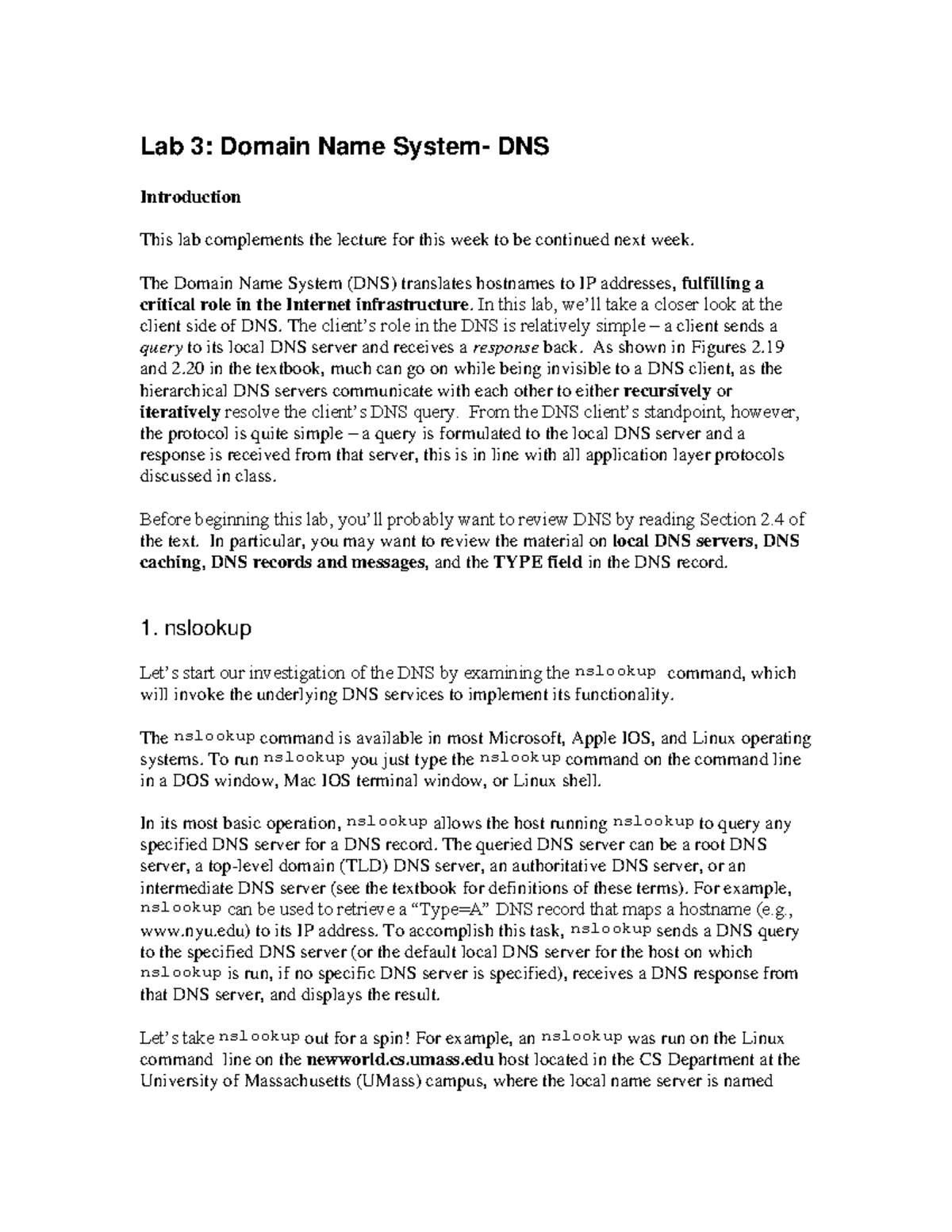 Lab 3 For 2024 Wireshark Dns Lab 3 Domain Name System Dns Introduction This Lab