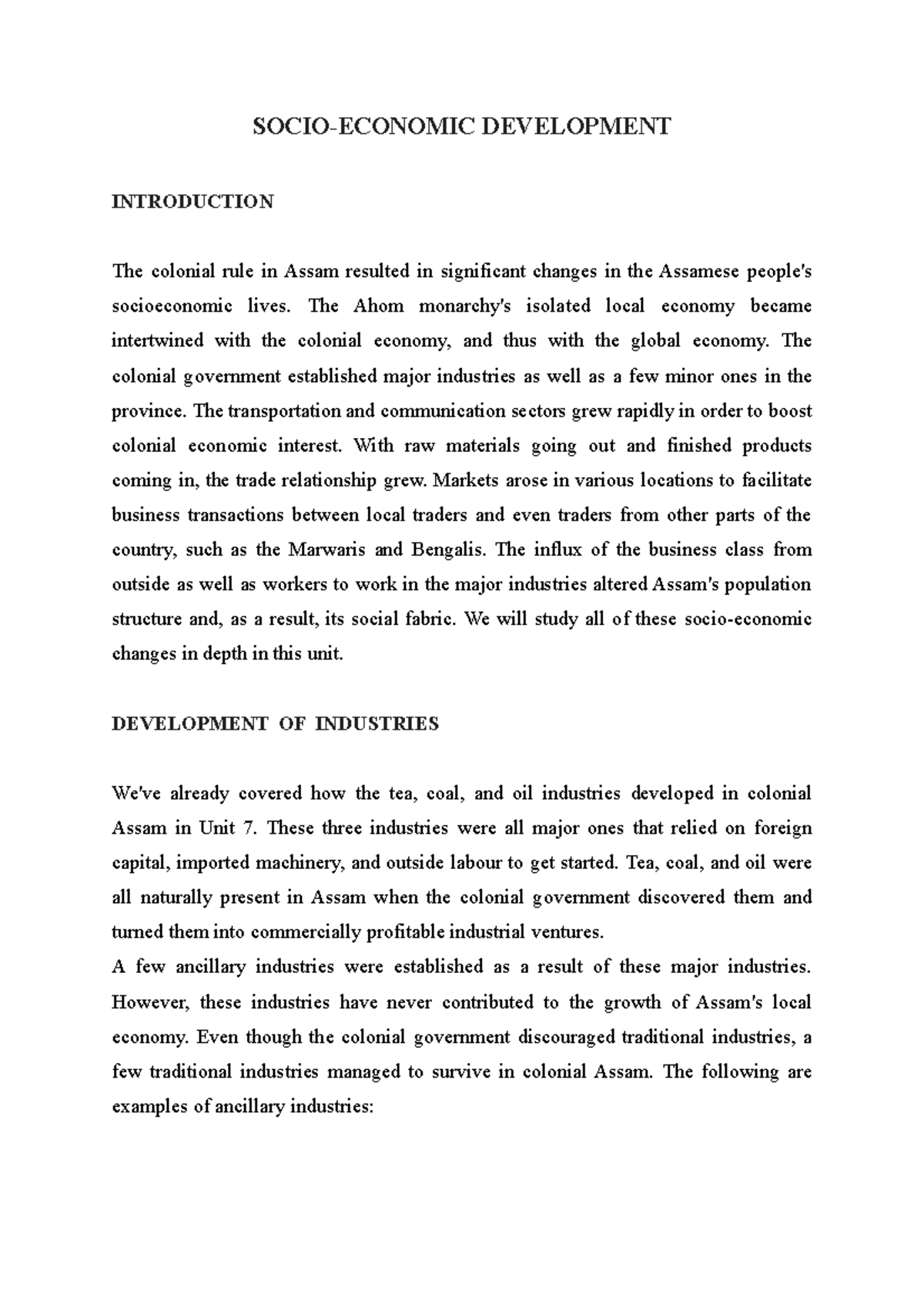 Colonial Impact on Socio-Economic Development in Assam: A Study Guide ...