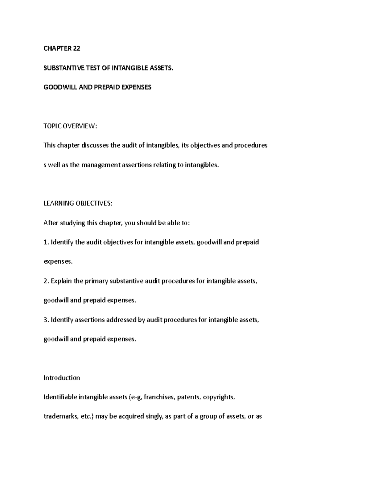 Chapter 22: Substantive Testing of Intangible Assets & Goodwill - Studocu