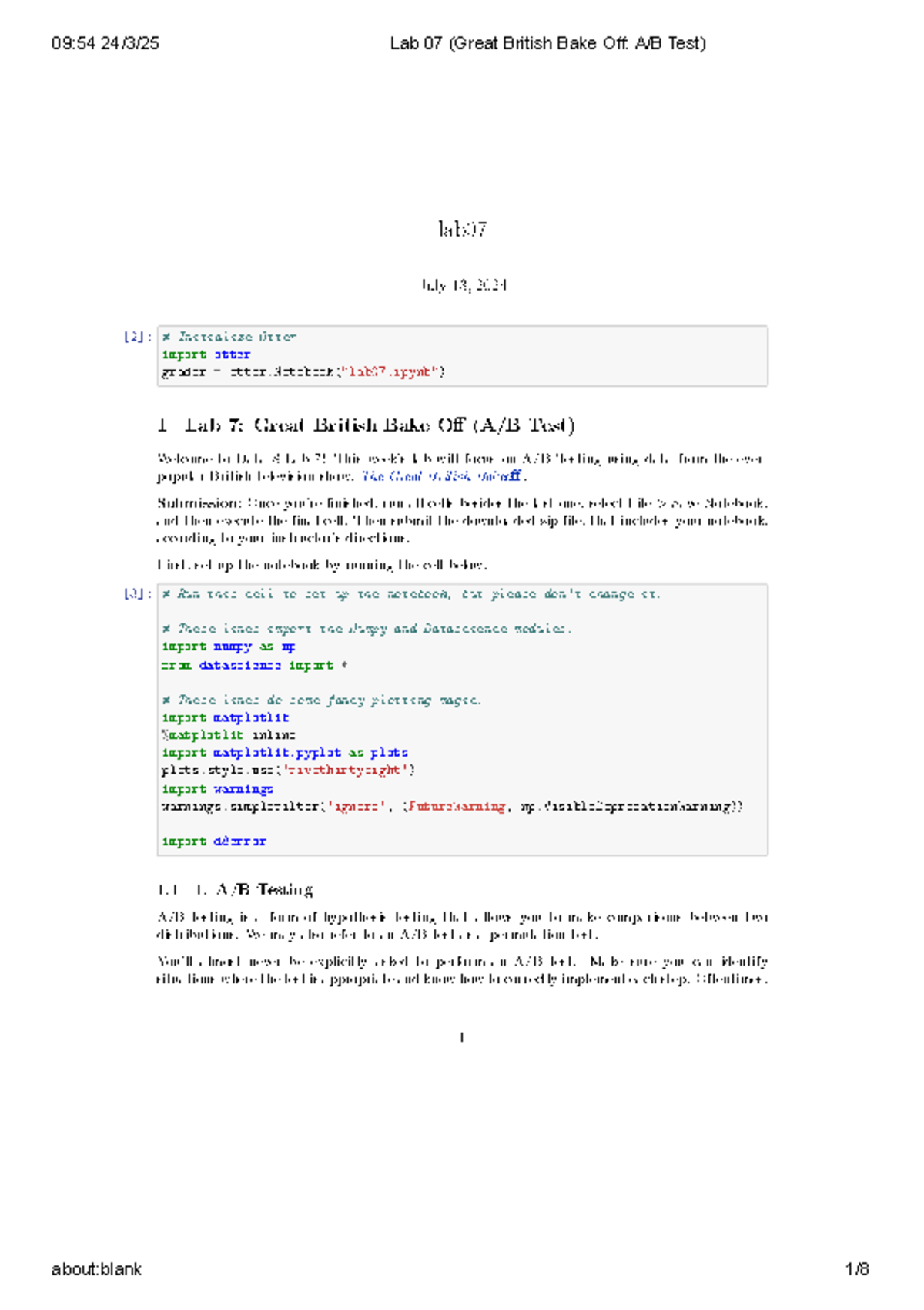 Lab 07: A/B Testing with The Great British Bake Off Data Analysis - Studocu