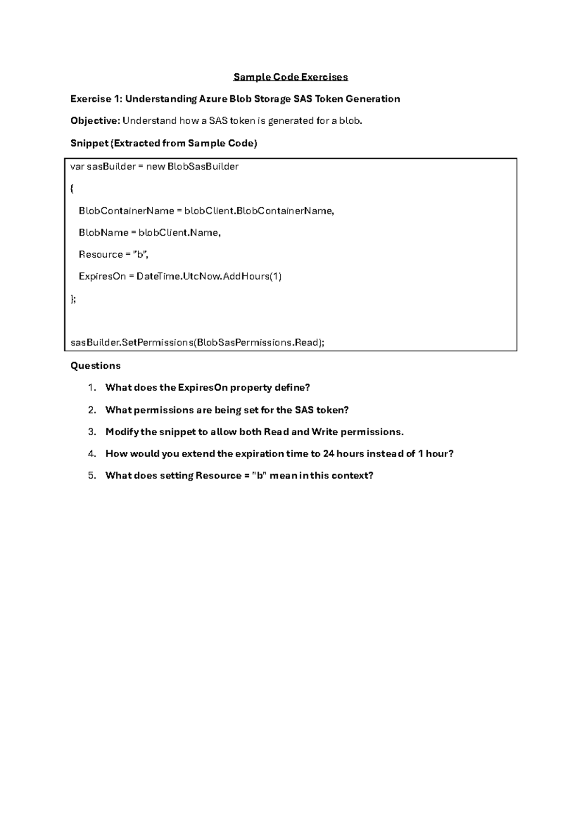 Sample Code Exercises for Test 1: Azure Blob Storage & Table Storage ...