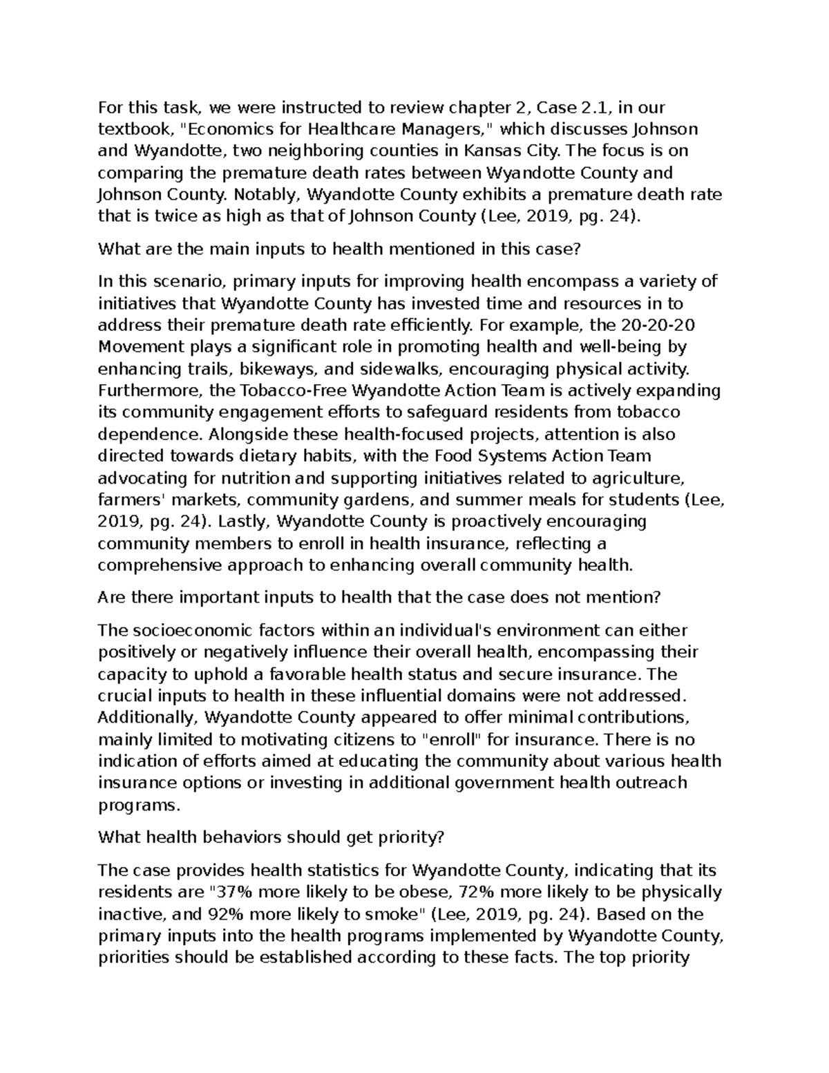HCM 320 Case Study Analysis: Health Inputs in Wyandotte County - Studocu