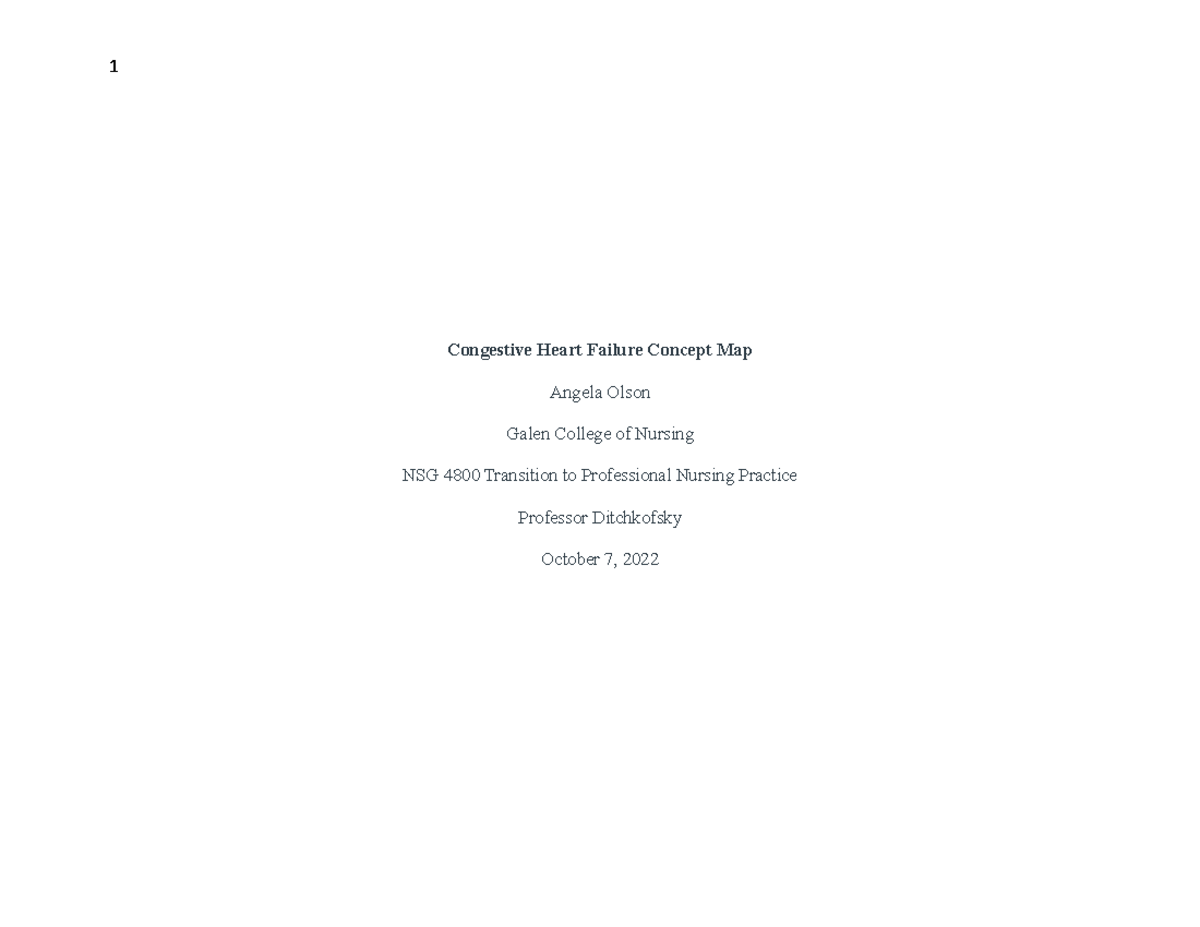 NSG 4800 Congestive Heart Failure Concept Map and Nursing Diagnoses ...