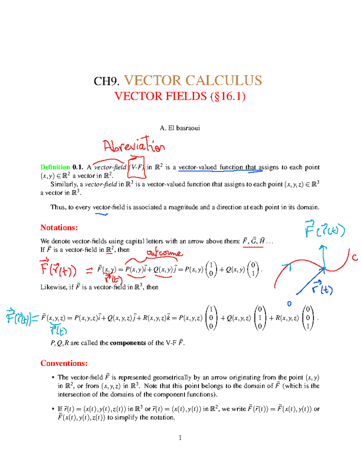 CH9. VECTOR CALCULUS: VECTOR FIELDS - A. El Basraoui - Studocu