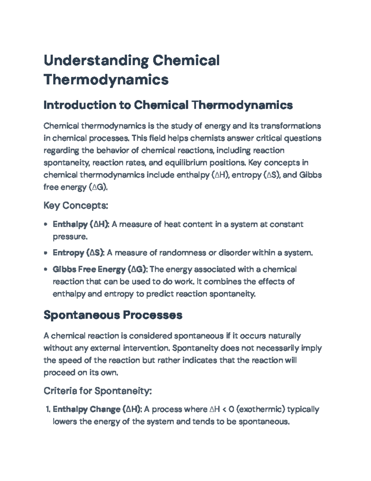 Understanding Chemical Thermodynamics: Enthalpy, Entropy, and Gibbs ...
