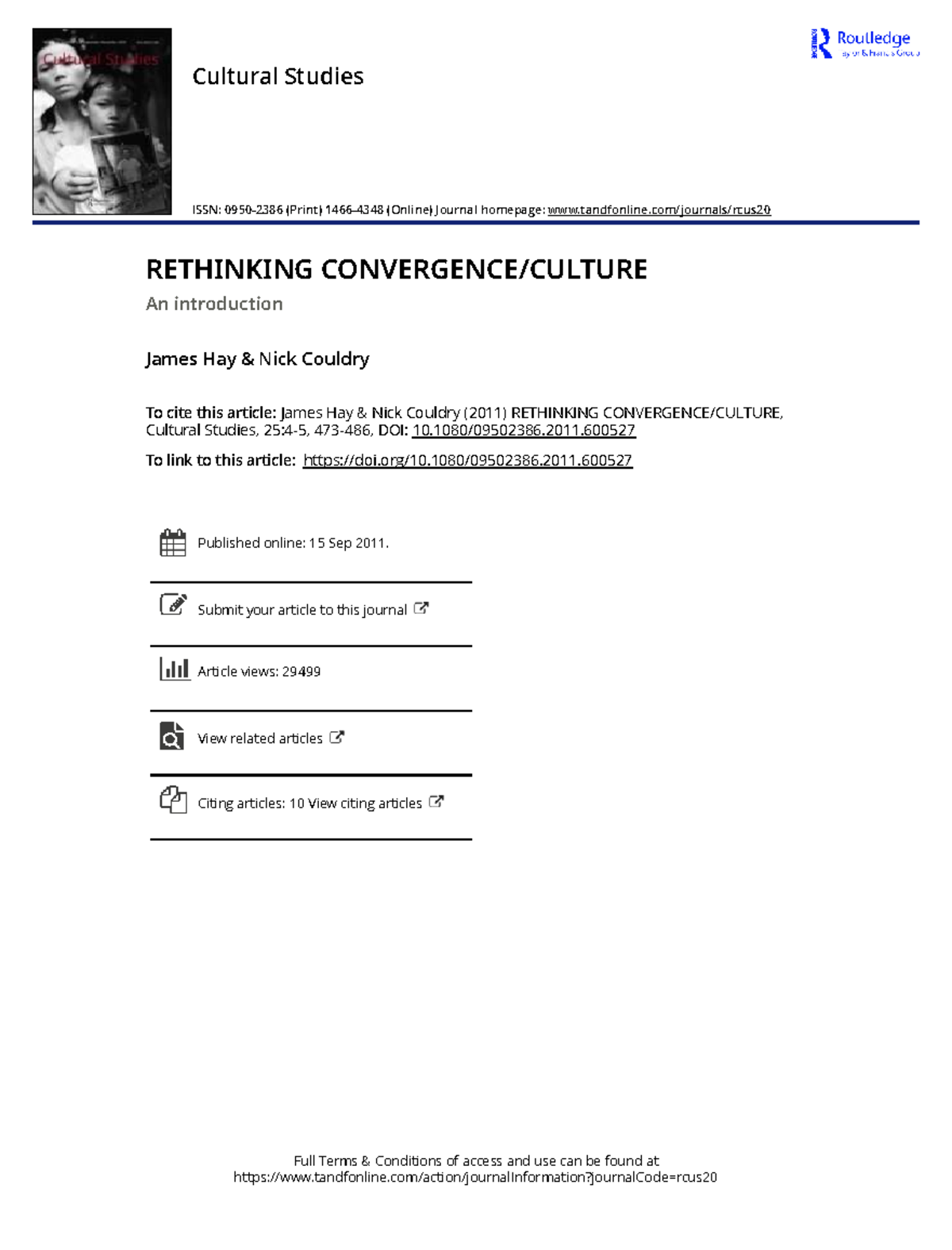 Rethinking Convergence Culture: Insights from Cultural Studies - Studocu