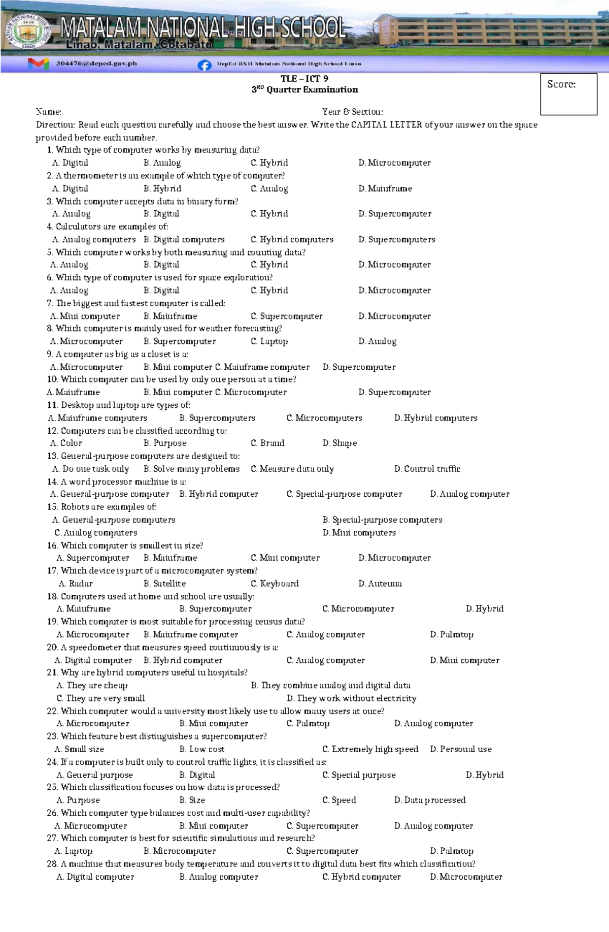 TLE ICT 9 3RD Quarter Exam Review Questions and Answers - Studocu
