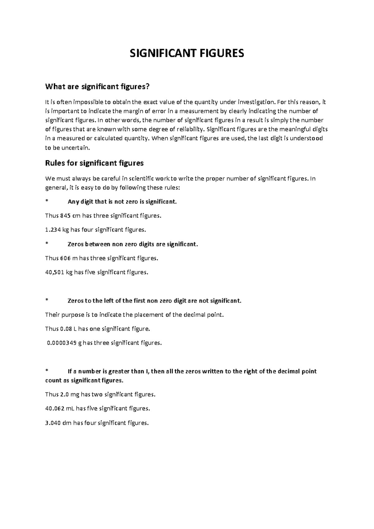 Understanding Significant Figures: Rules and Calculations - Studocu