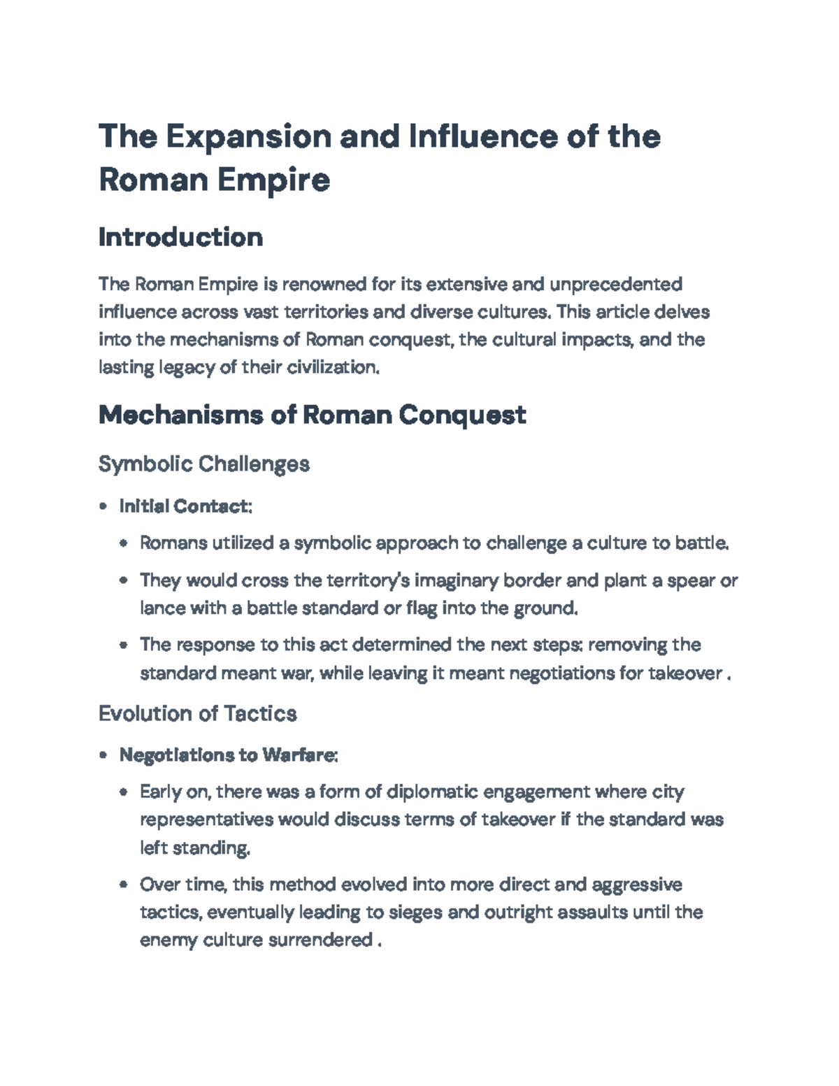 Roman Empire Expansion: Conquest Mechanisms & Cultural Legacy - Studocu