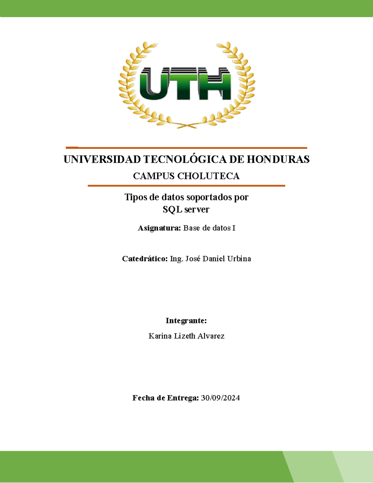 Tipos de Datos en SQL Server - Base de Datos I (Tarea) - Studocu
