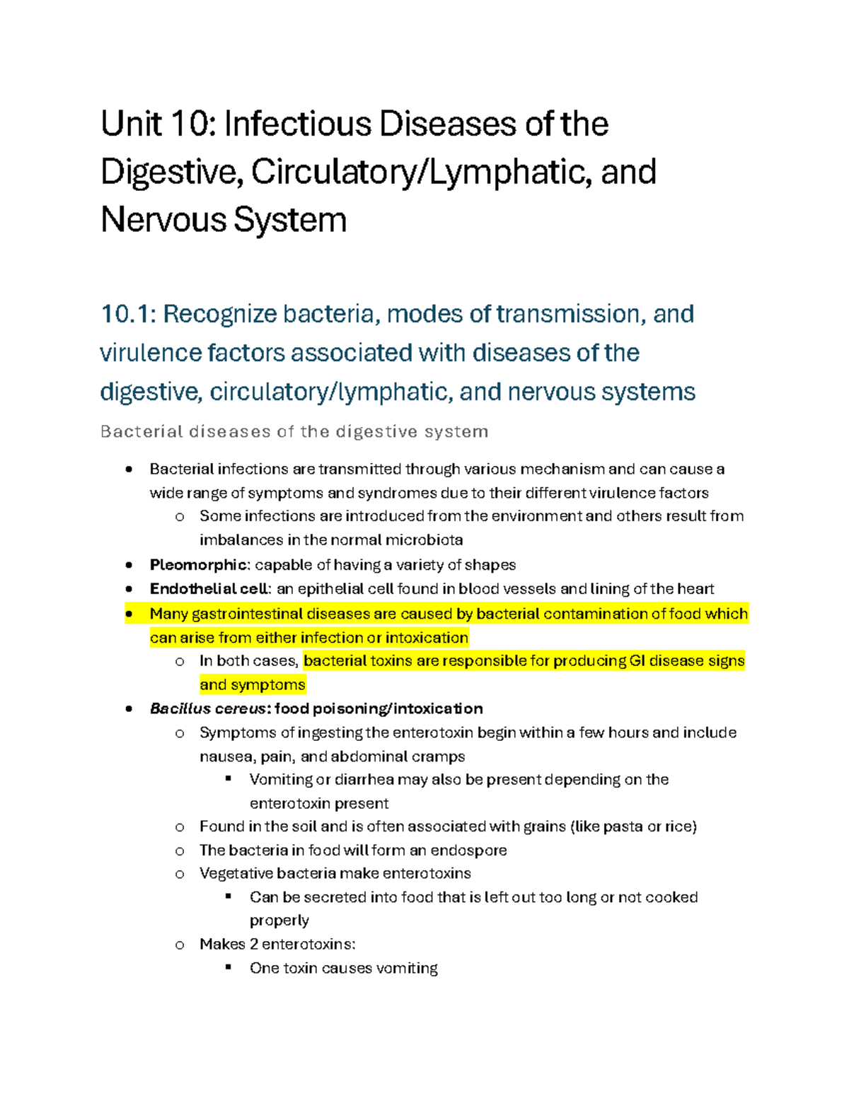 Unit 10: Microbiology Notes on Infectious Diseases & Pathogens - Studocu