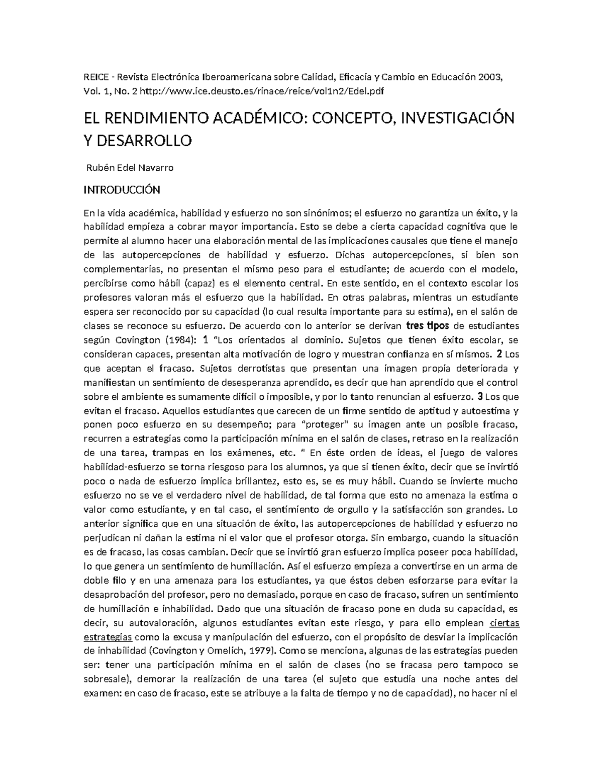 Rendimiento Académico: Conceptos y Estrategias de Estudio - REICE 2003 ...