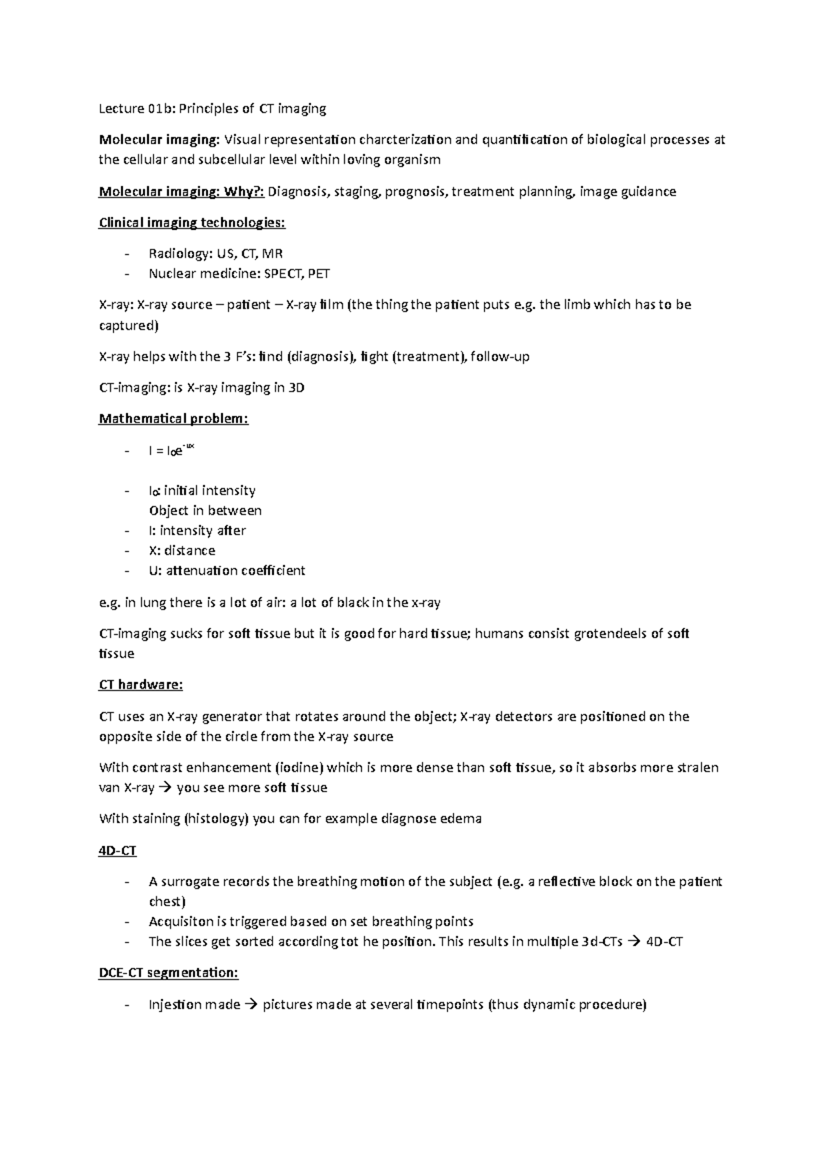 Lecture 01b: Principles of CT Imaging & Molecular Imaging Technologies ...