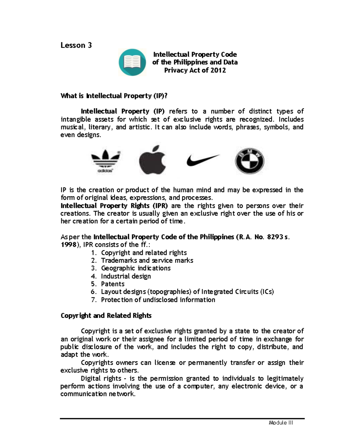 Lesson 9 Intellectual Property Code - Lesson 3 What is Intellectual ...