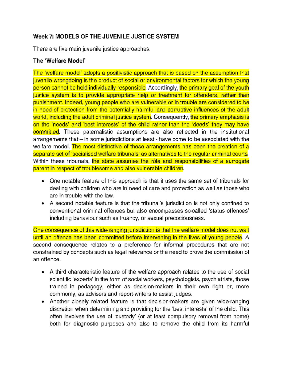 Week 7: Approaches to the Juvenile Justice System - Studocu