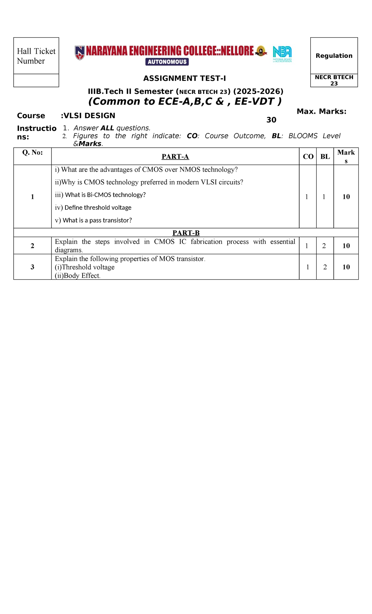 VLSI Design Assignment NECR BTECH 23 II Sem - 2025-2026 - Studocu