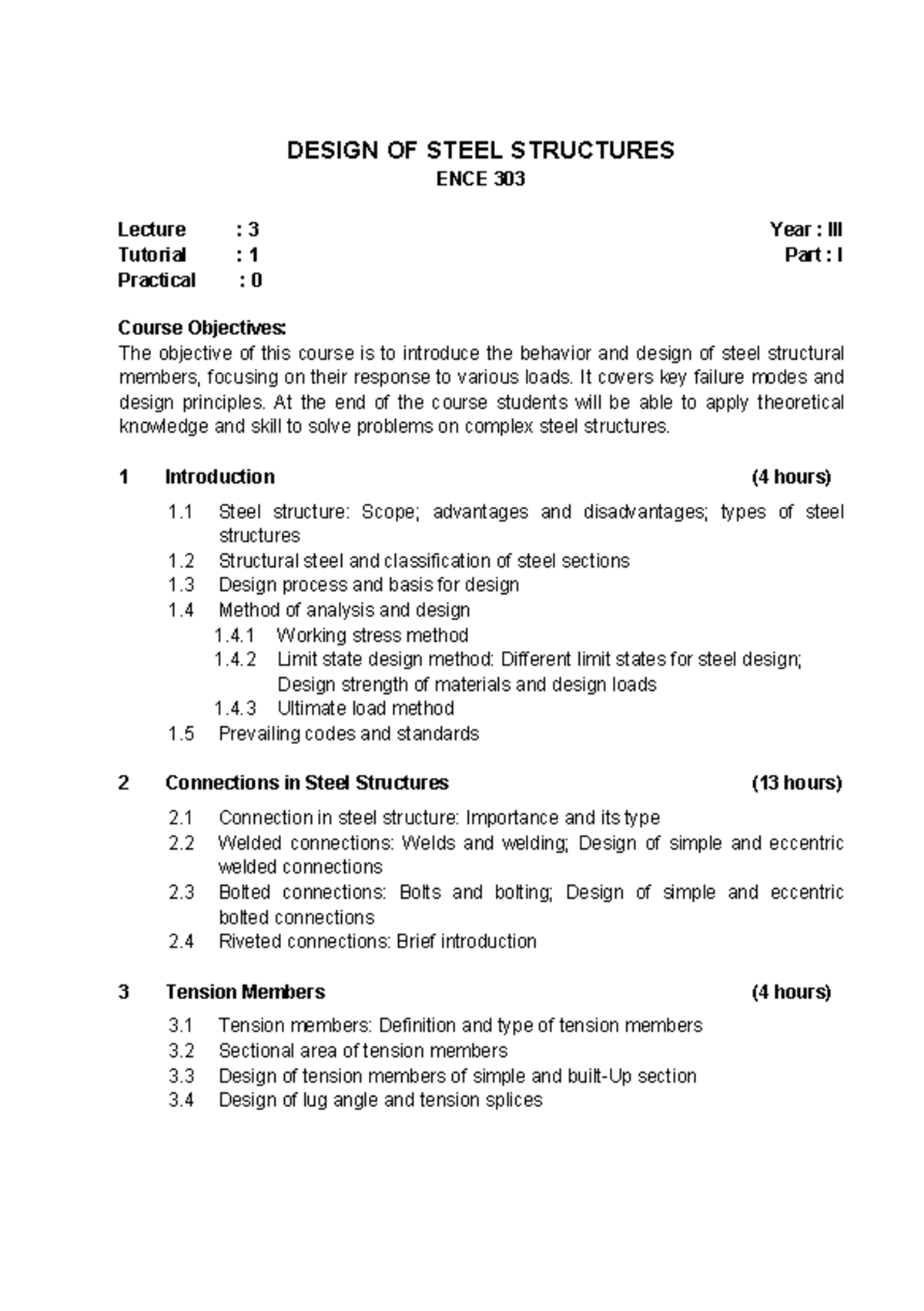 Design of Steel Structures ENCE 303 Lecture Notes and Tutorials - Studocu