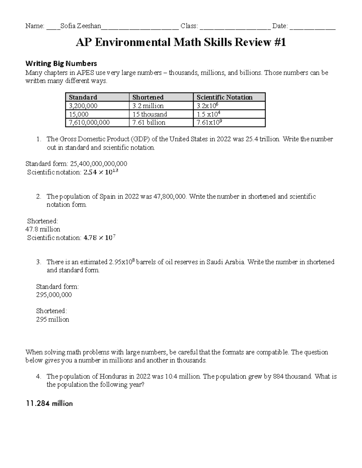 APES 101: Math Skills Review for Big Numbers and Percentages - Studocu