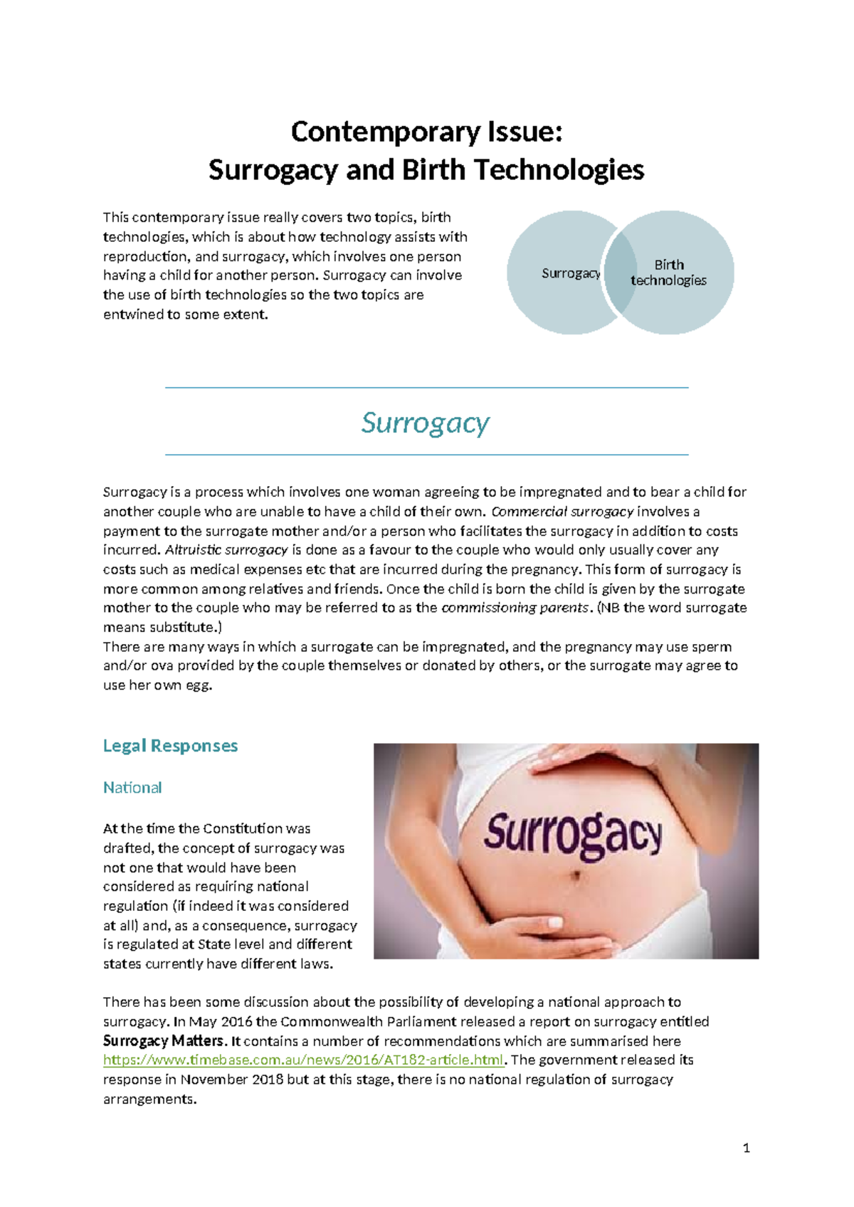 Surrogacy & Birth Technologies: Legal and Ethical Perspectives (LAW101 ...