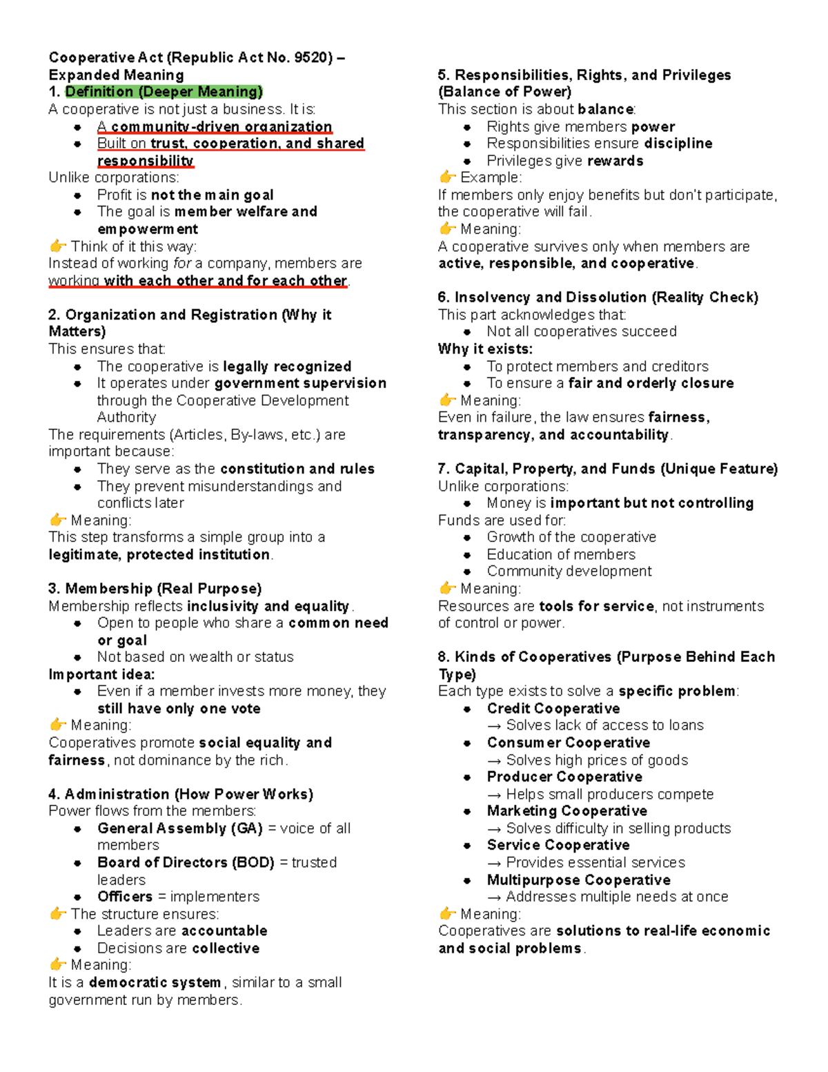 Cooperative Act (RA No. 9520): Understanding Its Expanded Meaning - Studocu