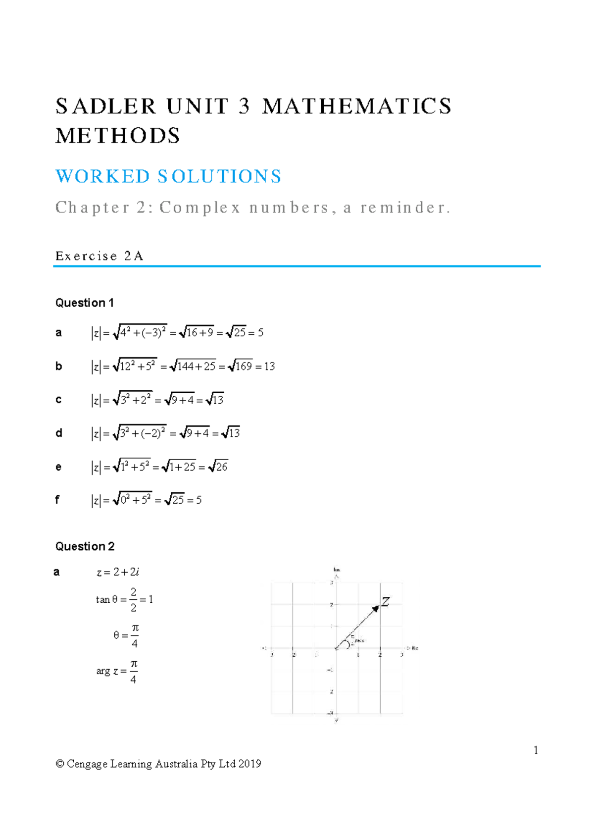 SADLER MATHEMATICS METHODS UNIT 3 WORKED SOLUTIONS: Complex Numbers - Studocu