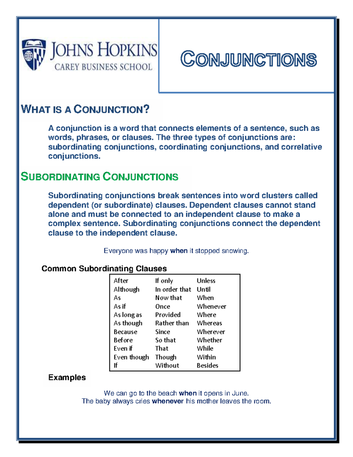 Understanding Conjunctions: Types and Examples in English - Studocu