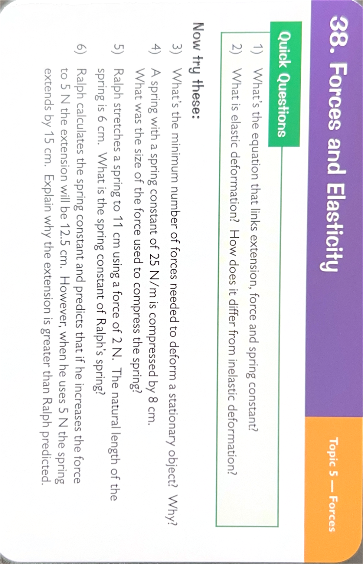 Forces and Elasticity: Quick Questions for Physics Study (Topic 5 ...