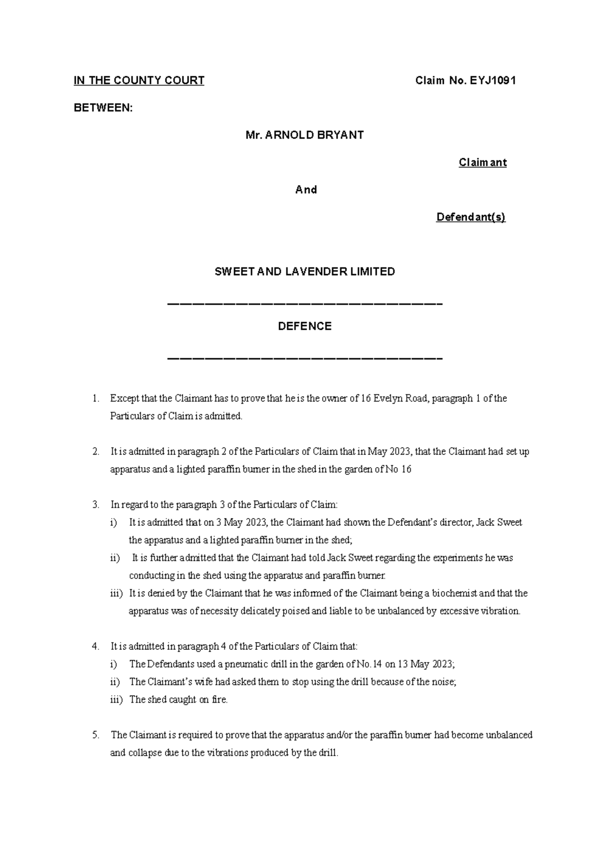 Defence Drafting - Claim No. EYJ: Legal Analysis & Arguments - Studocu