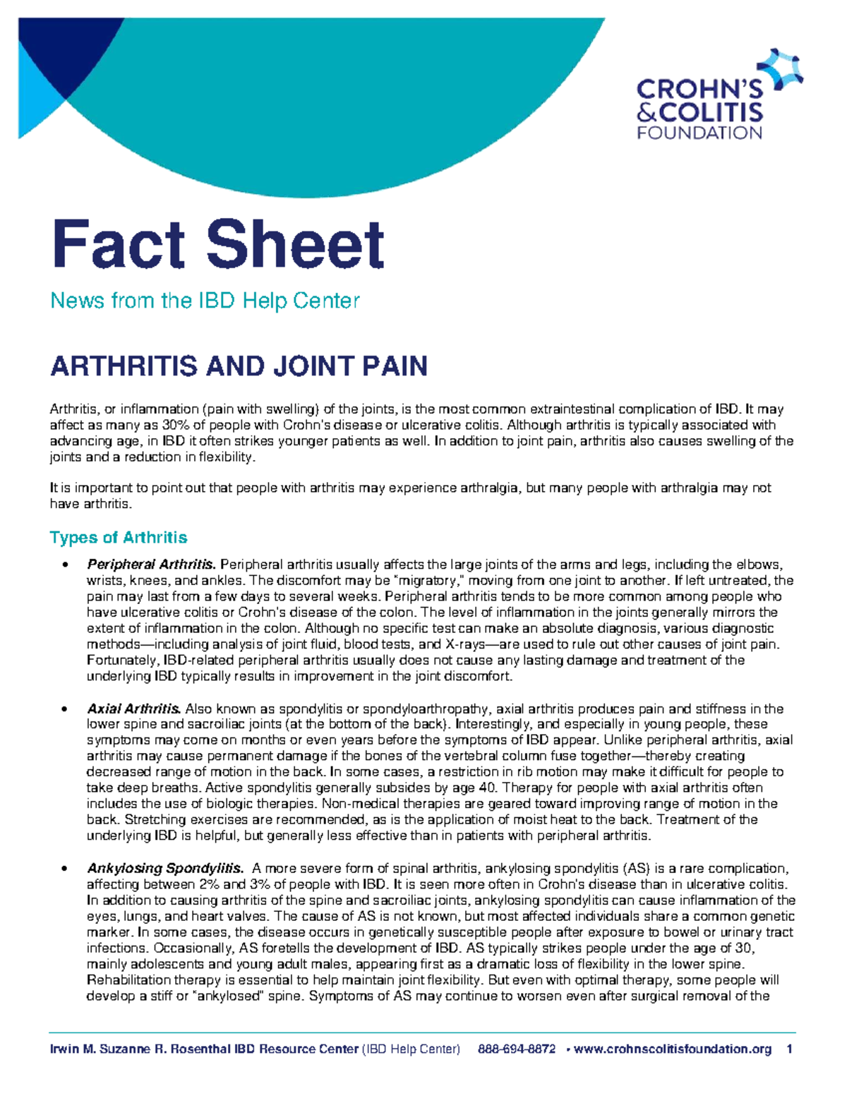 IBD Complications: Arthritis & Joint Pain Fact Sheet - Studocu