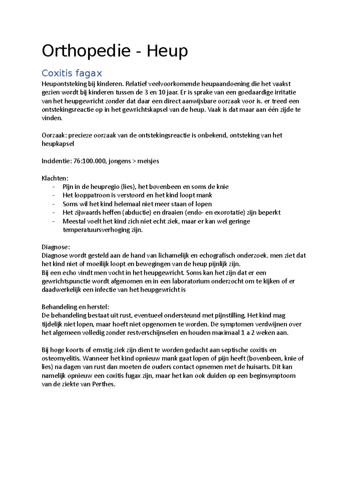 Orthopedie - Heup: Coxitis Fagax, Ziekte van Perthes en Behandeling ...