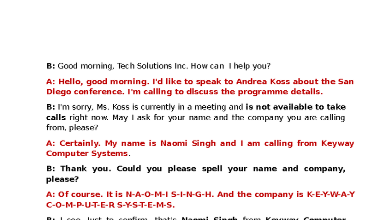 R3 - Phone Call Transcript: Keyway Computer Systems to Tech Solutions ...