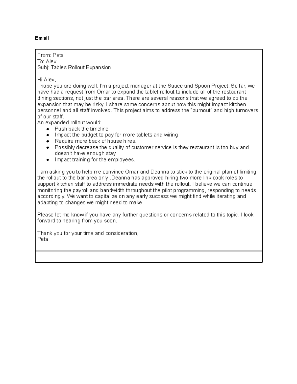 Email Discussion on Tablet Rollout Expansion Project - Studocu