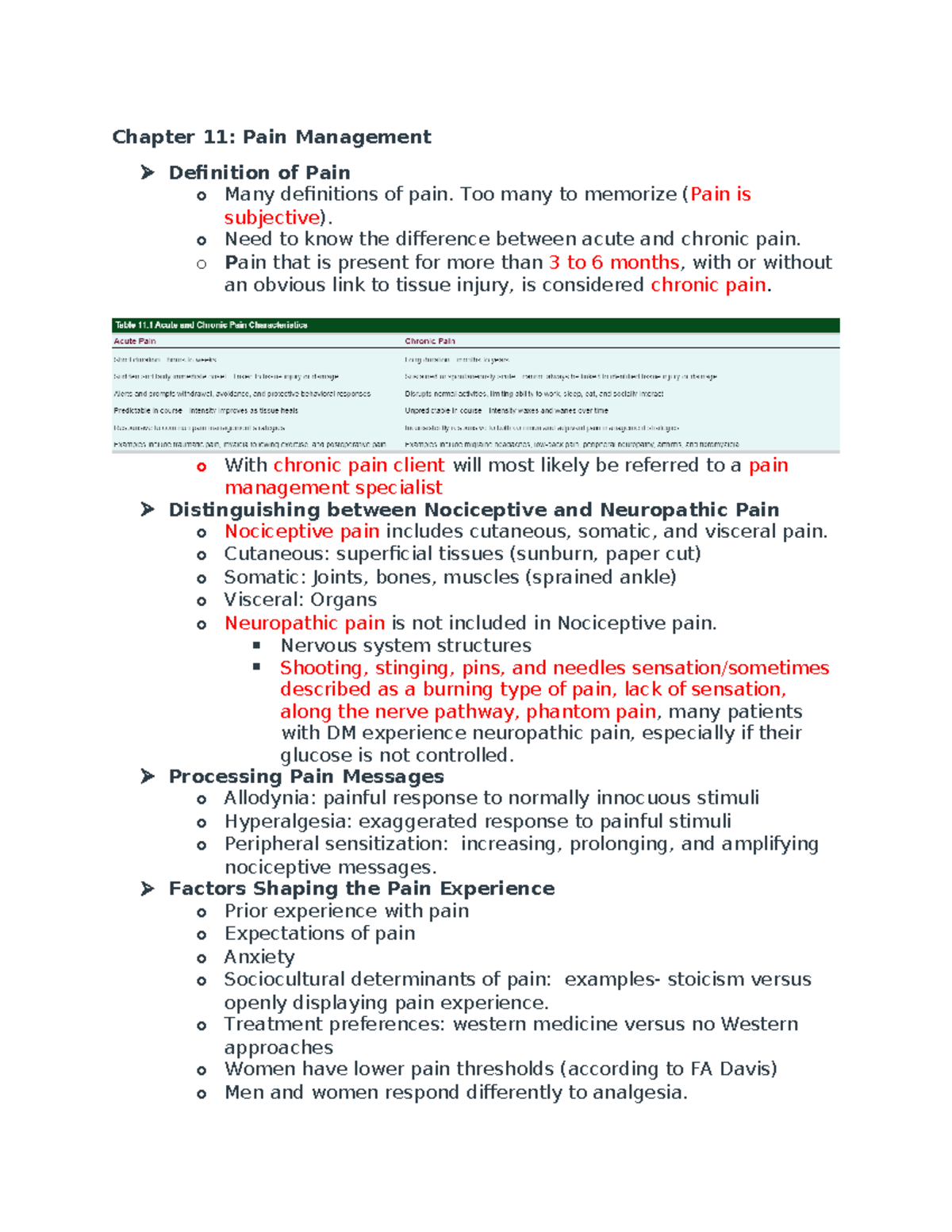 Module 3 Guided Notes 1 - Chapter 11: Pain Management Definition of ...