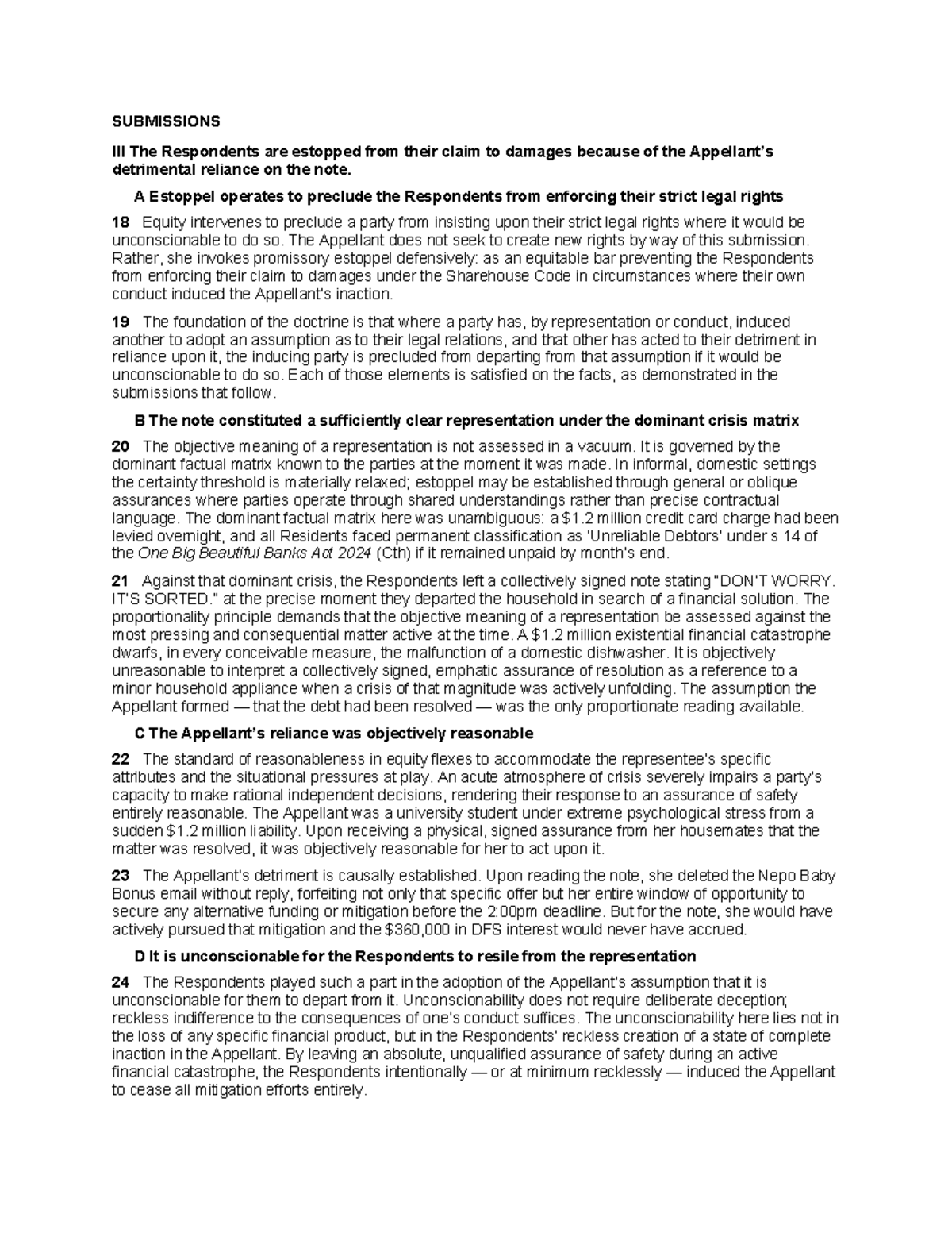 Promissory Estoppel Ground 3 Analysis: Respondents' Unconscionable ...