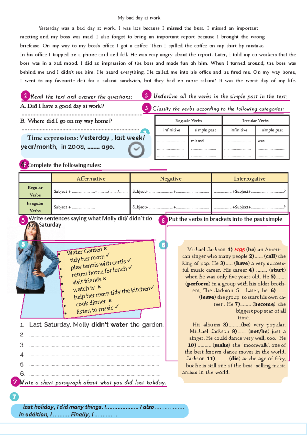 Grammar - simple past lesson - My bad day at work Yesterday was a bad ...