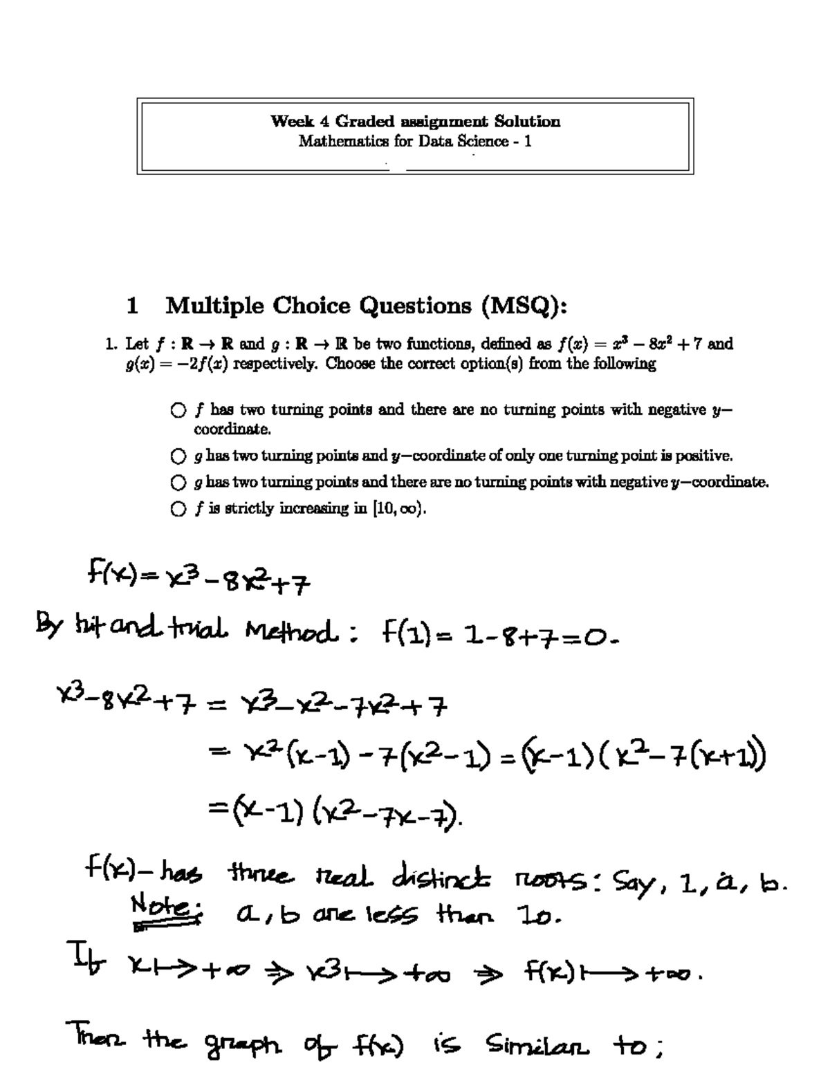 Week 4 Graded Assignments: MSQ on Line and Parabola Graphs - Studocu