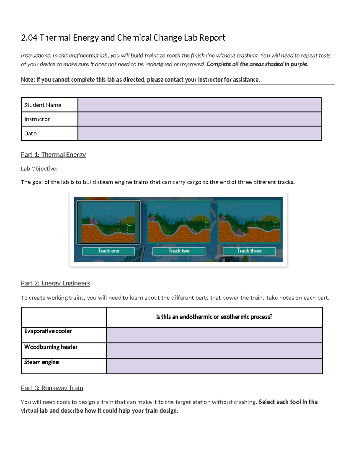 ENGG 202 Lab Report: Thermal Energy & Chemical Changes in Train Design ...