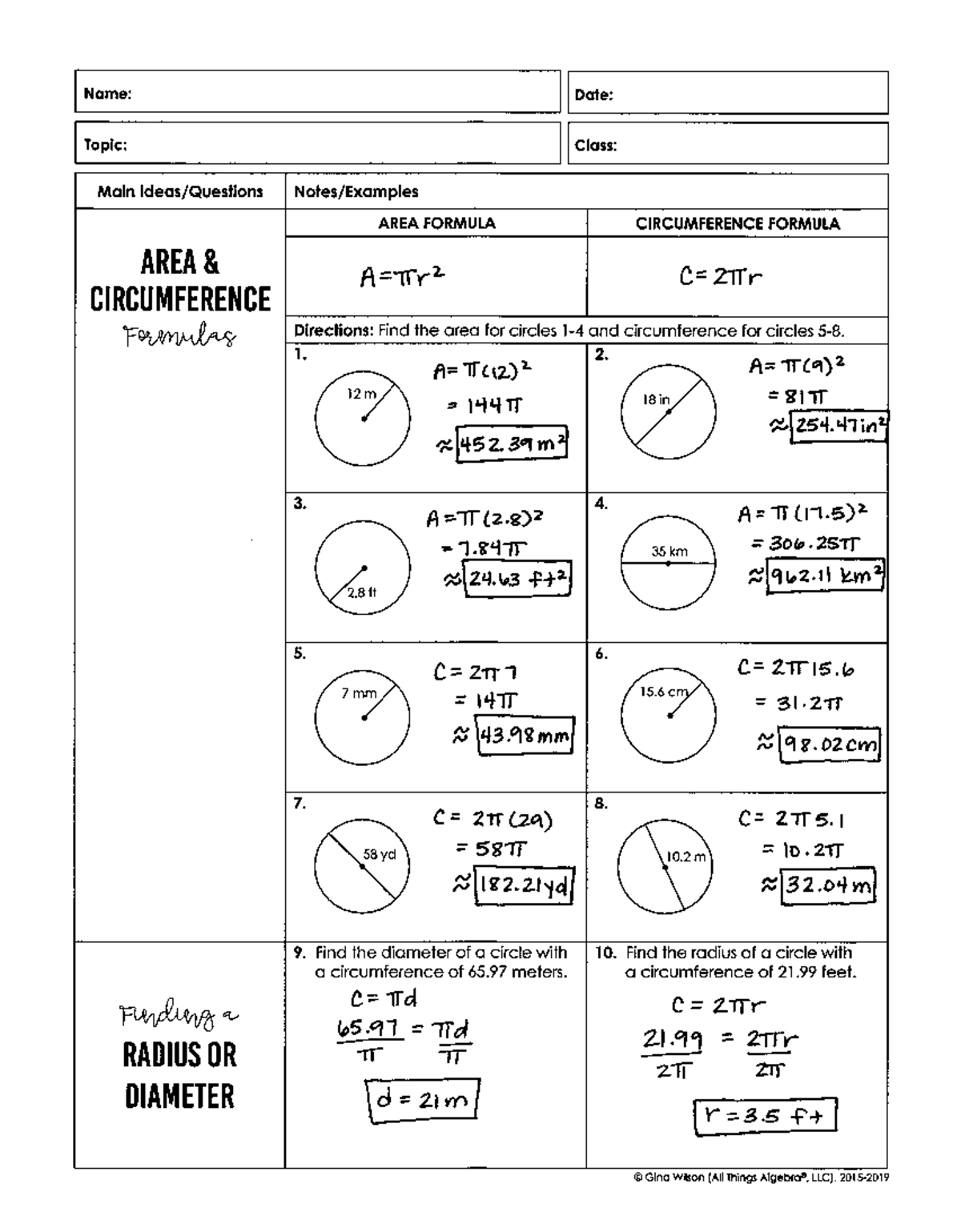 6.3.1 Area and Circumference Formulas for Circles - Studocu