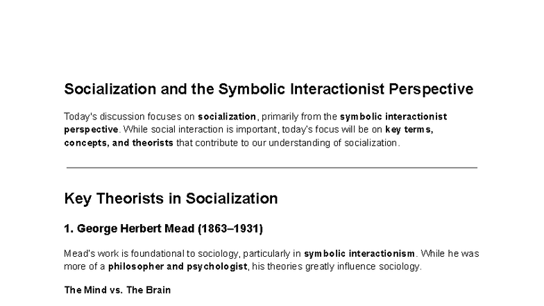 SOC 101: Socialization and the Symbolic Interactionist Perspective ...