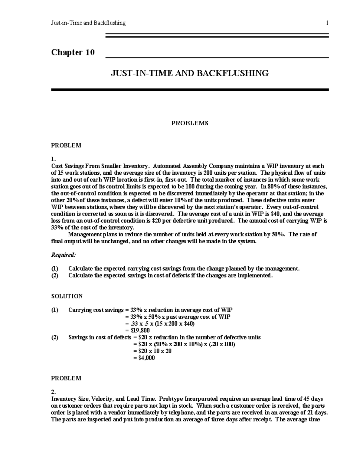 Just-in-Time (JIT) & Backflushing: Cost Analysis & Calculations - Studocu