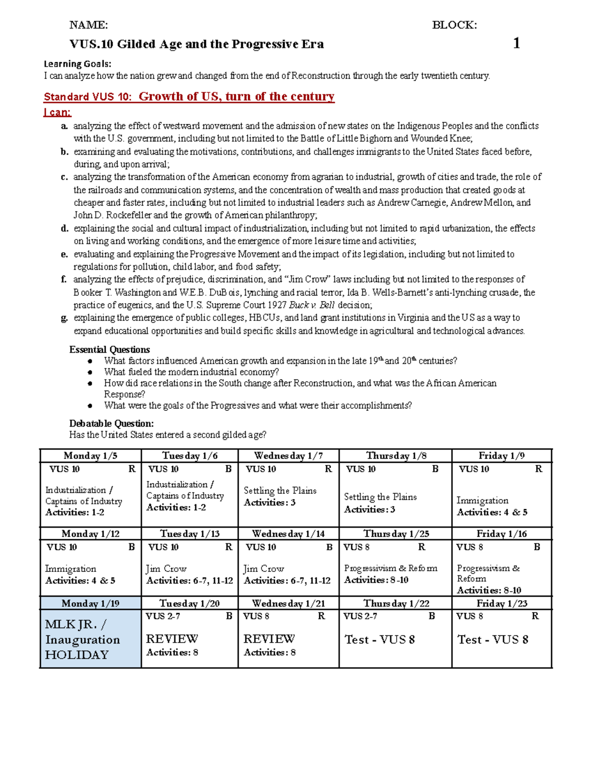 VUS.10 Gilded Age and Progressive Era Overview - Studocu