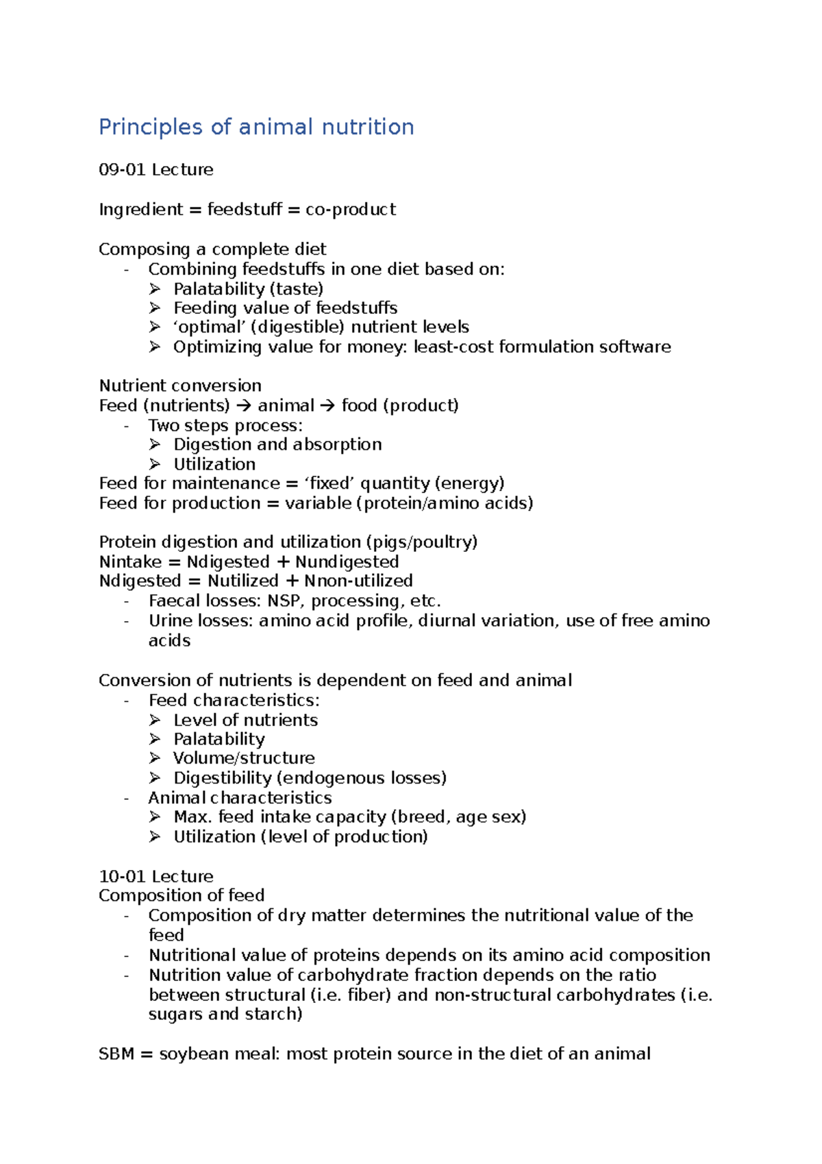 Principles of Animal Nutrition Lecture Notes (Course Code: AN321 ...