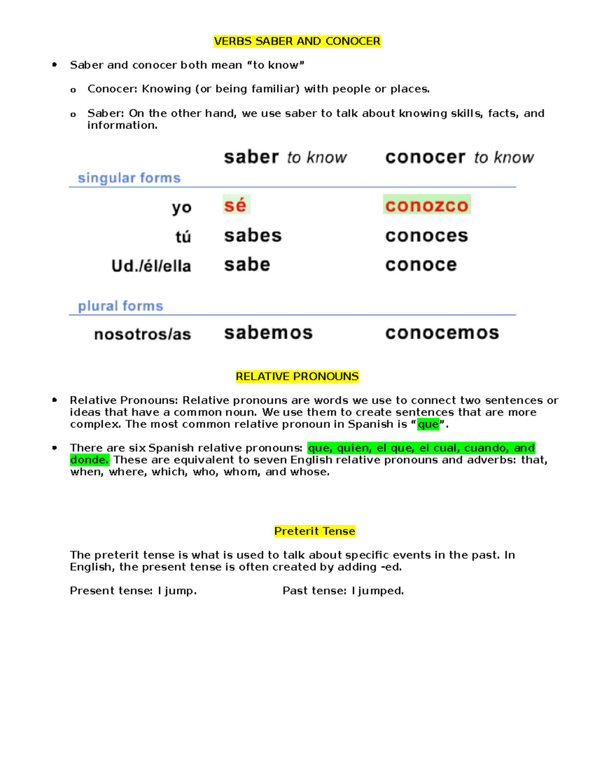 Unit 1 Summary: Verbs, Pronouns, and Tenses in Spanish - Studocu