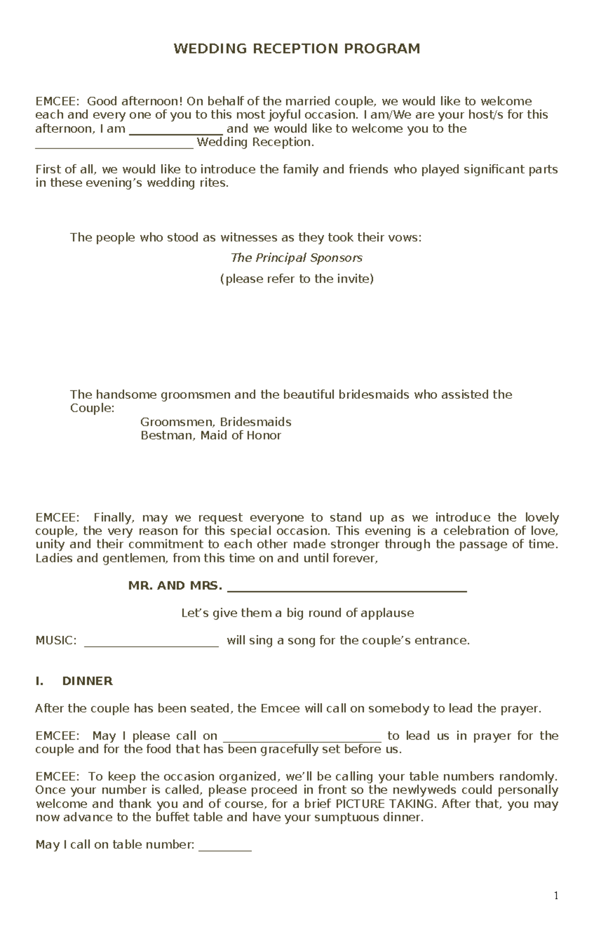 425629026 Wedding Reception Program Script for Golden Wedding - Studocu