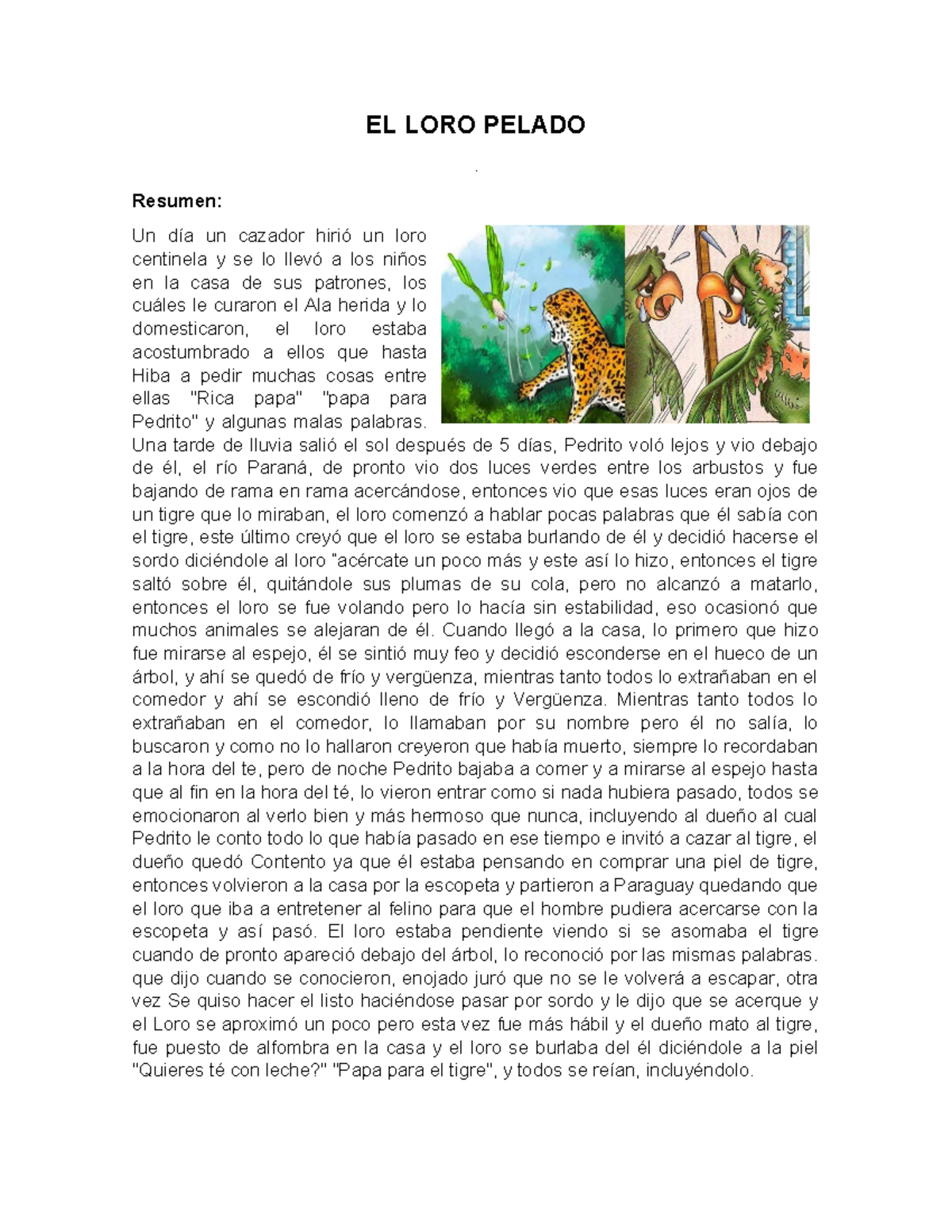 Resumen del cuento "El Loro Pelado" - Análisis y Reflexiones - Studocu